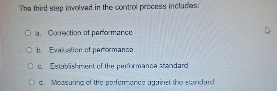 Solved The third step involved in the control process | Chegg.com