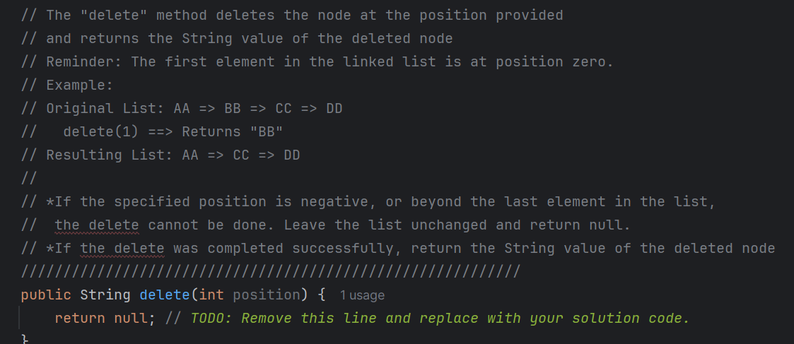 Solved // ﻿and returns the String value of the deleted | Chegg.com