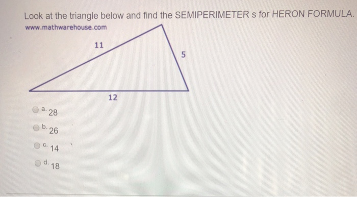 Solved Look at the triangle below and find the SEMIPERIMETER | Chegg.com