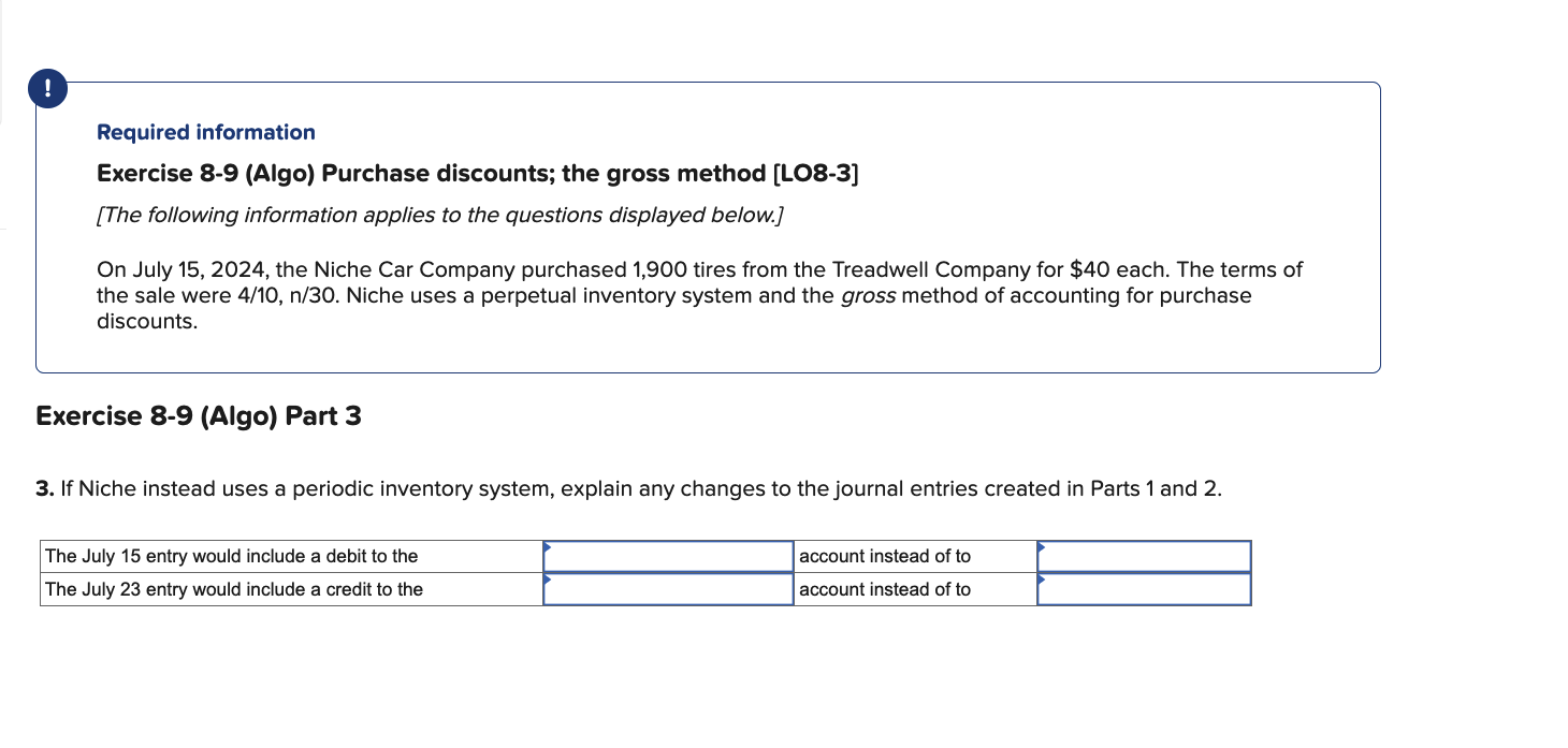 Solved Required informationExercise 8-9 (Algo) ﻿Purchase | Chegg.com