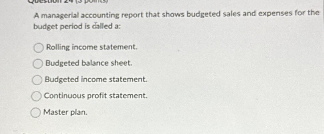 High Quality SOLUTION A managerial accounting report that shows ...