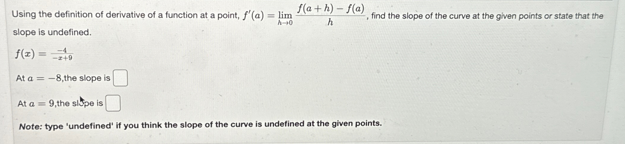 Solved Using the definition of derivative of a function at a | Chegg.com