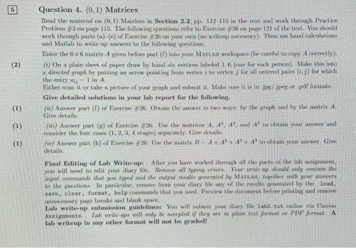 Solved Question 4. (0,1) Matrices Read the material on (0,1) | Chegg.com