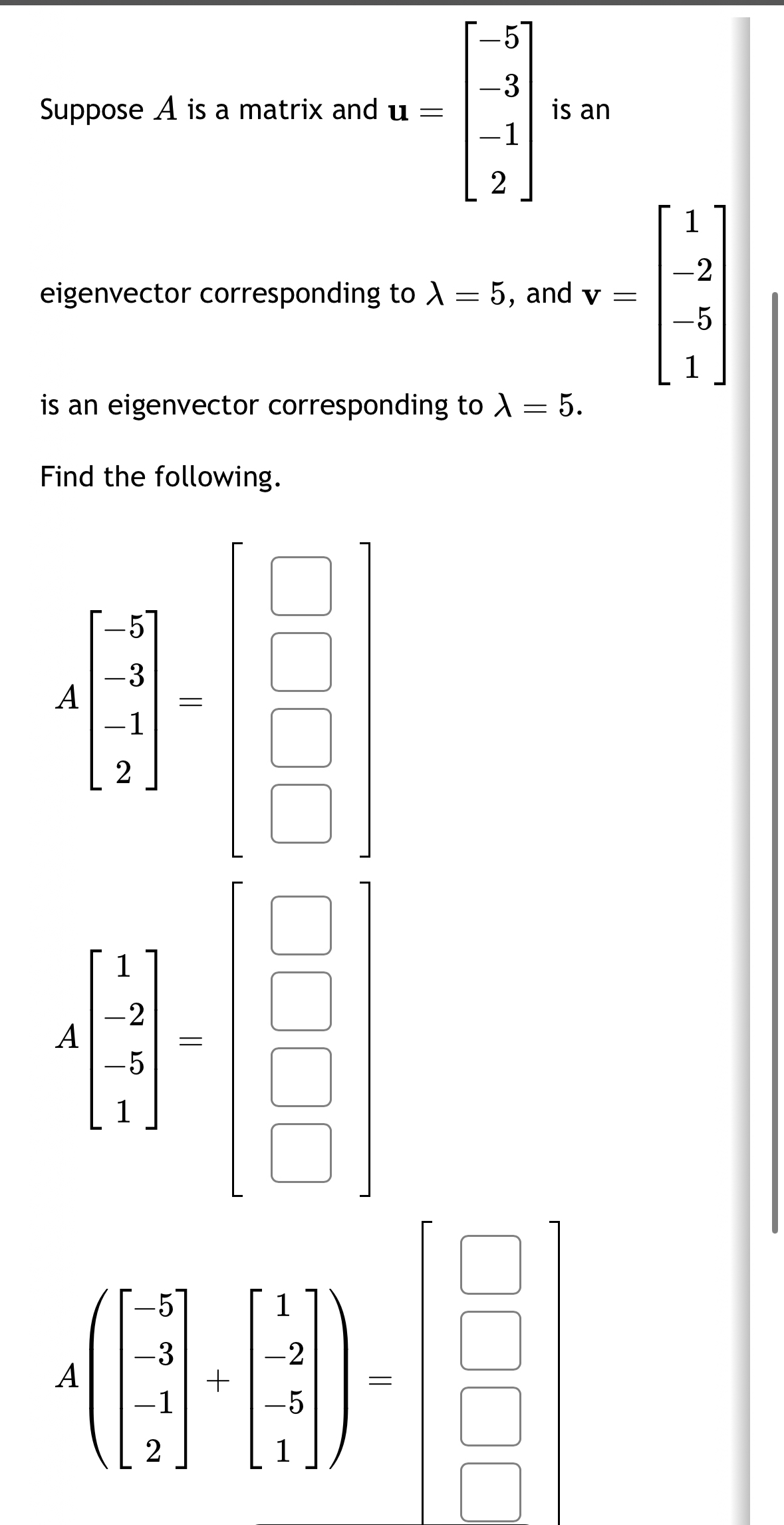 Solved Suppose A ﻿is a matrix and u=[-5-3-12] ﻿is an | Chegg.com