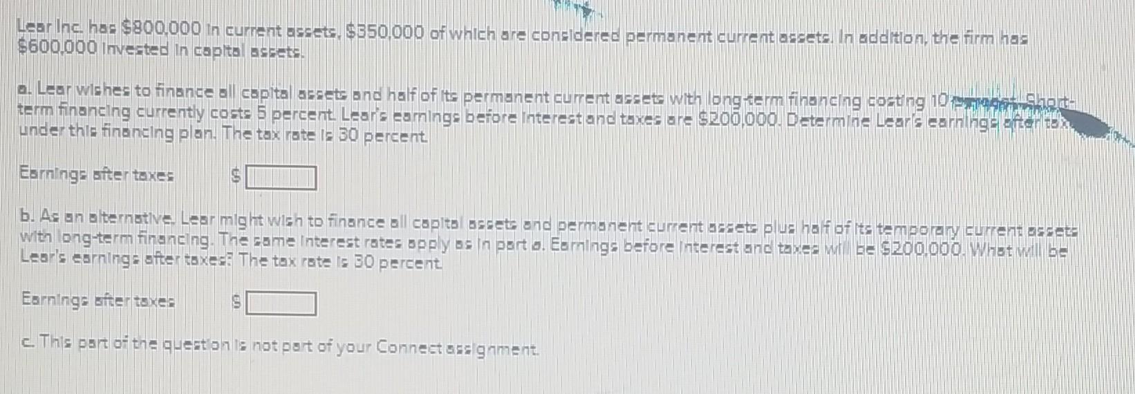 Solved Lear Inc. has $800,000 in current assets, $350,000 of | Chegg.com