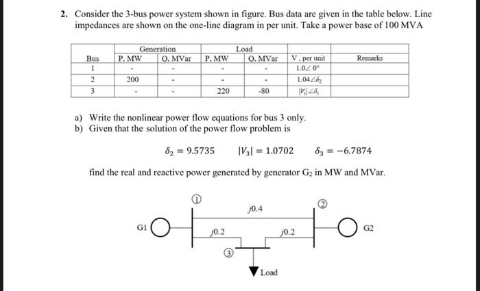 Solved 2. Consider the 3-bus power system shown in figure. | Chegg.com