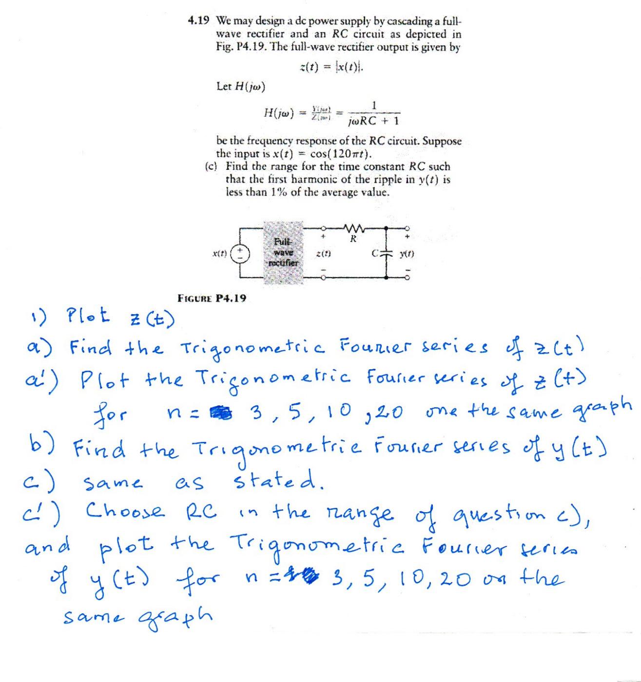 Plot z(t)a) ﻿Find the Trigonometric Founier series of | Chegg.com