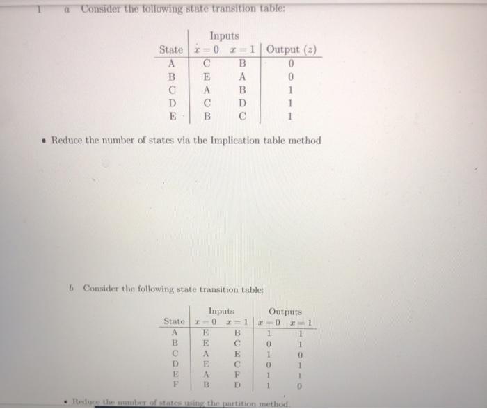 Solved a Consider the following state transition table: | Chegg.com