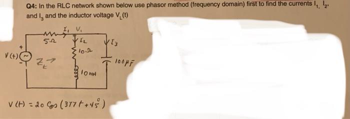 Solved Q4: In the RLC network shown below use phasor method | Chegg.com