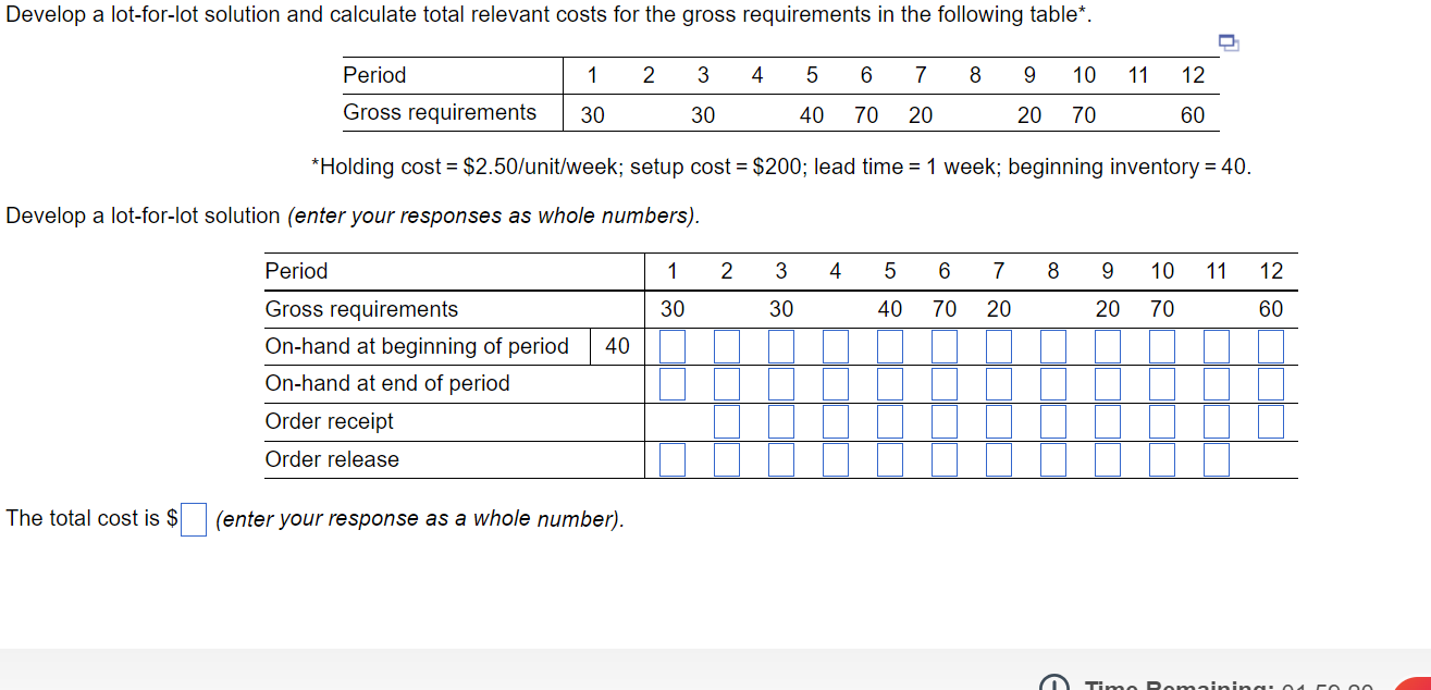 Solved Develop a lot-for-lot solution and calculate total | Chegg.com