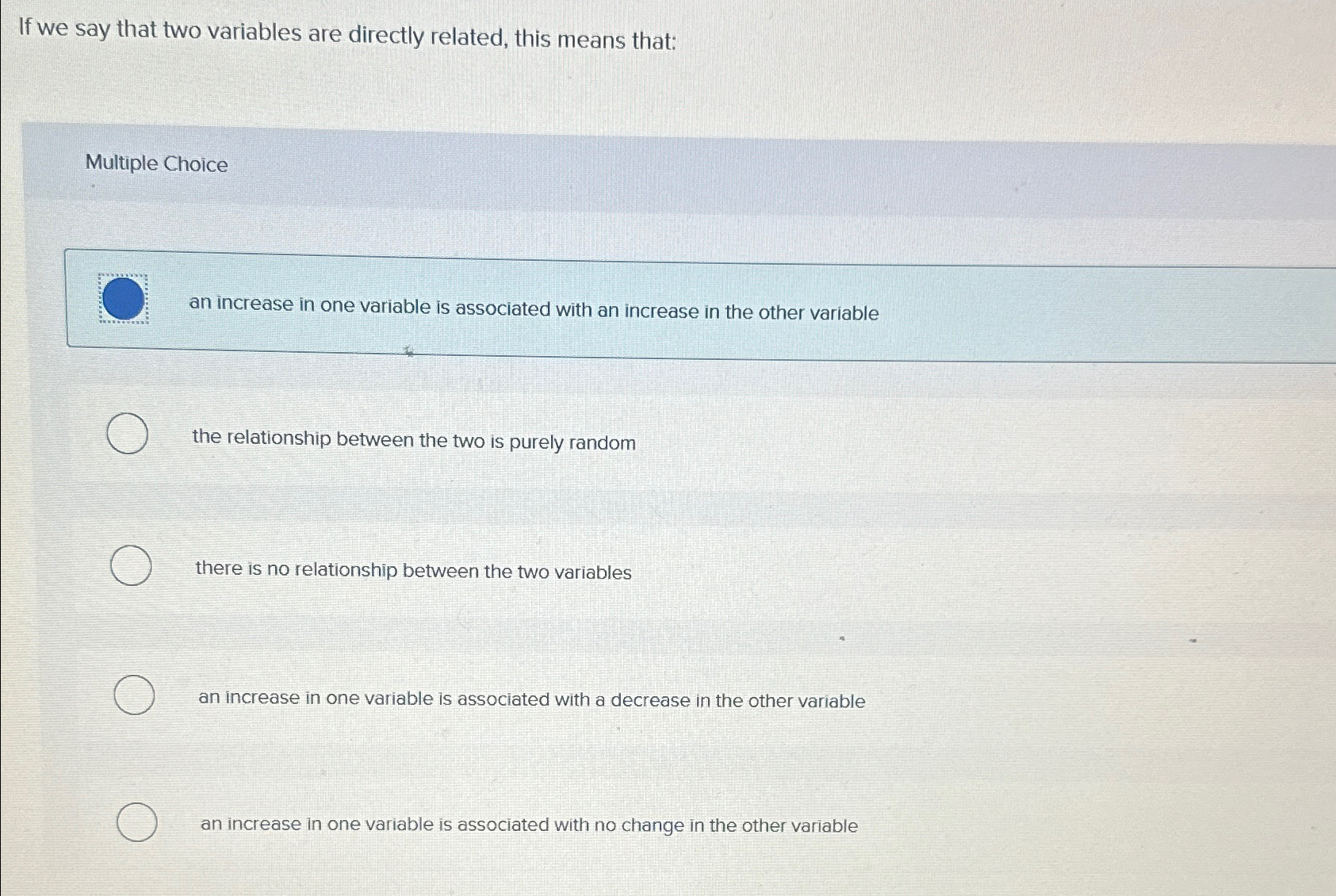 Solved If we say that two variables are directly related, | Chegg.com