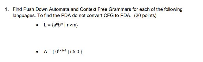 Solved Find Push Down Automata and Context Free Grammars for | Chegg.com