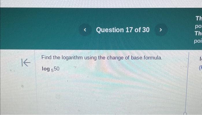 Solved Find the logarithm using the change of base formula. | Chegg.com