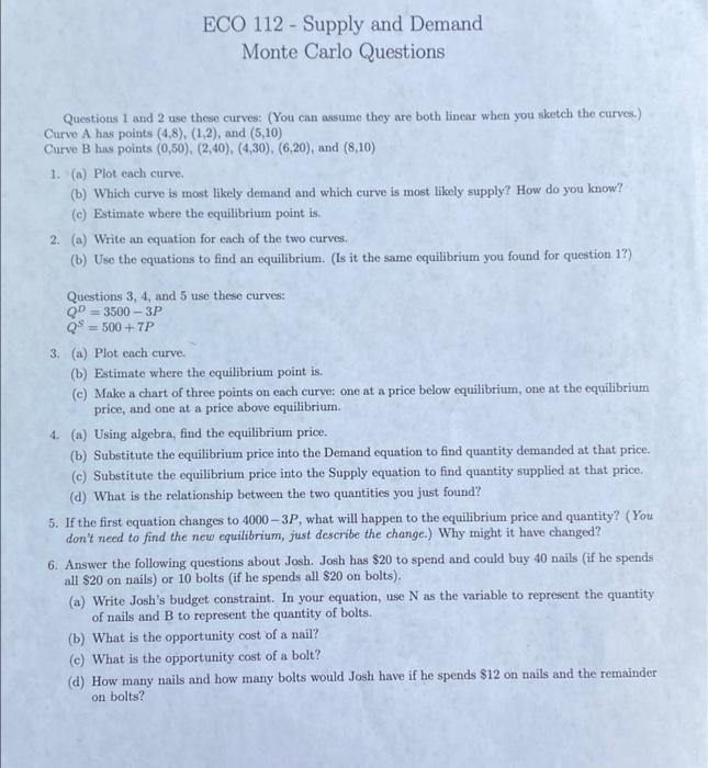 Solved ECO 112-Supply and Demand Monte Carlo Questions | Chegg.com