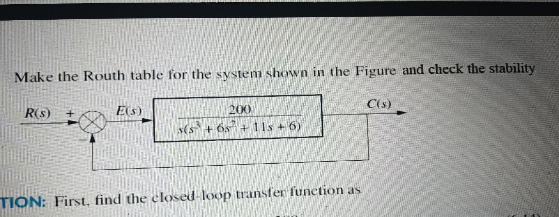 Solved Make the Routh table for the system shown in the | Chegg.com