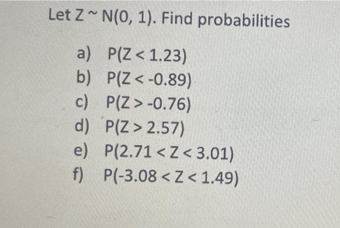 Solved Let Z∼N(0,1). Find probabilities a) P(Z