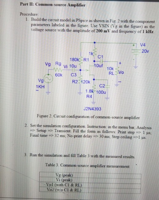 Part II: Common-source Amplifier Procedure: 1. Build | Chegg.com