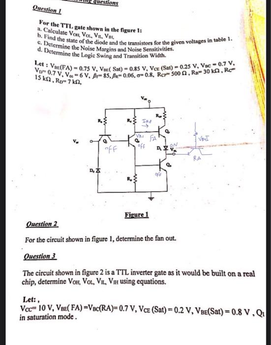 Solved For the TTL gate shown in the figure 1: a. Calculate | Chegg.com