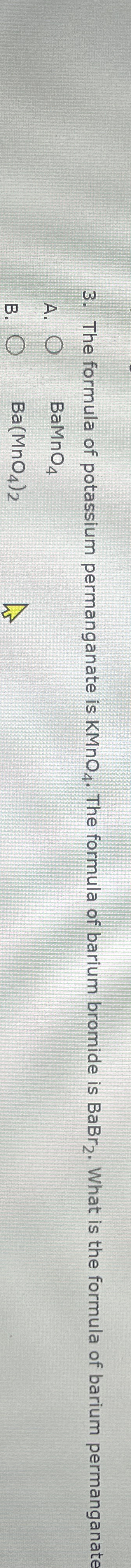 High Quality SOLUTION The formula of potassium permanganate is KMnO4 ...