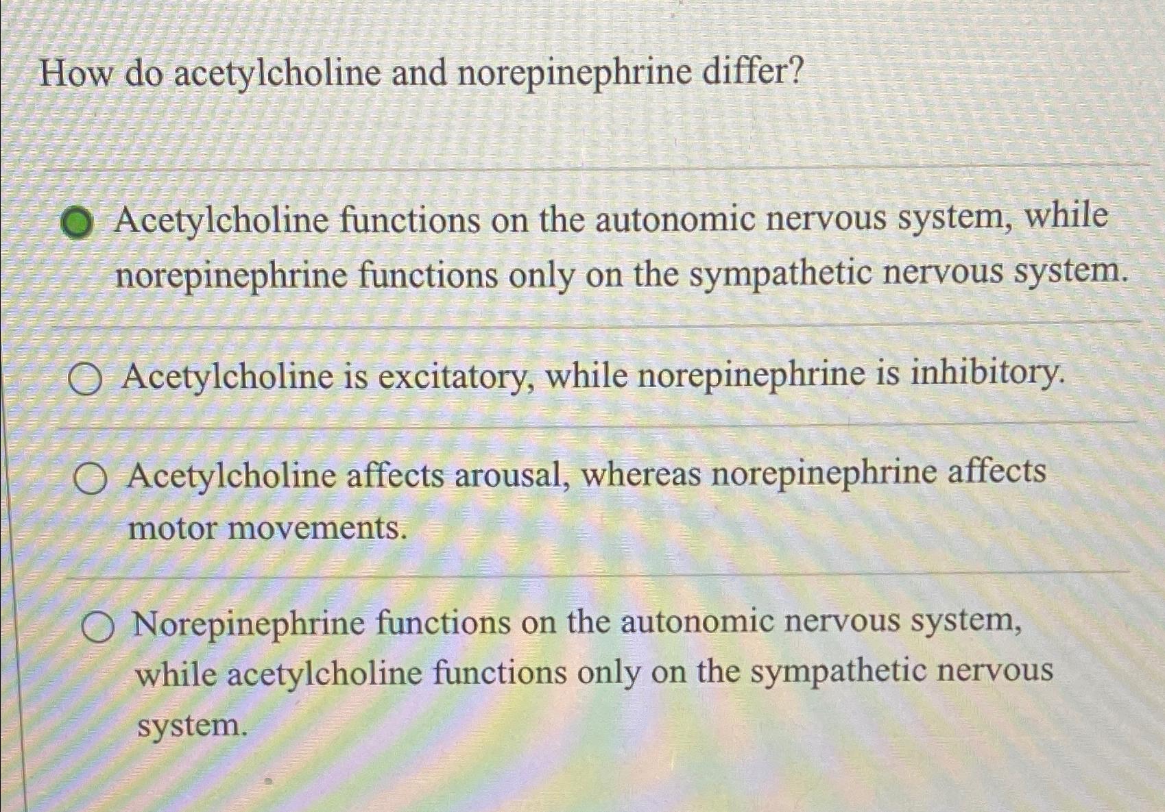 Solved How do acetylcholine and norepinephrine | Chegg.com