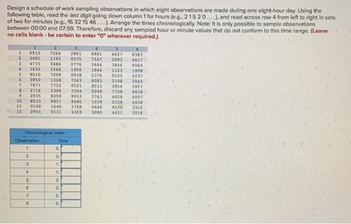 Solved Design a schedule of work sampling observations in | Chegg.com