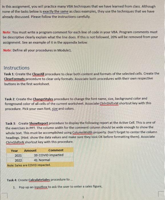 Solved In this assignment, you will practice many VBA | Chegg.com