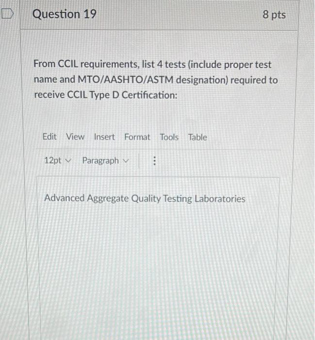 Solved Question 19 8 pts From CCIL requirements, list 4 | Chegg.com