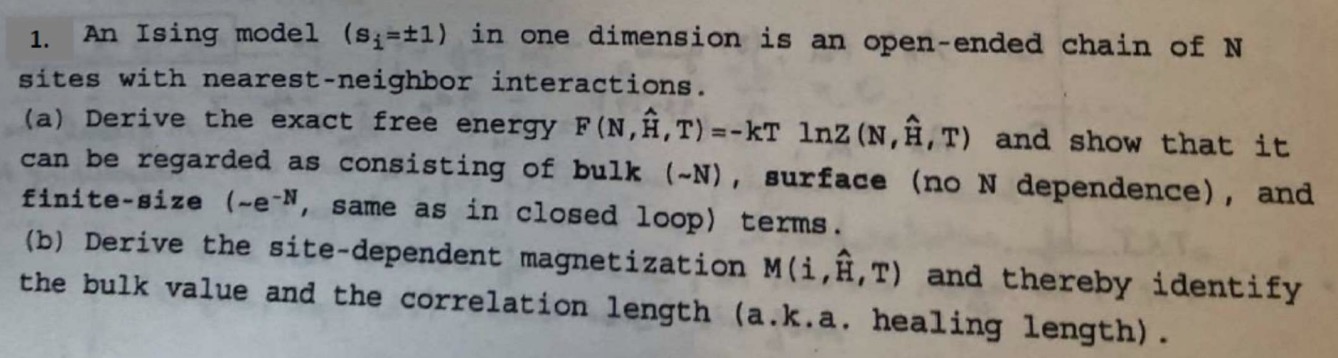 Solved An Ising model (si=+-1) ﻿in one dimension is an | Chegg.com