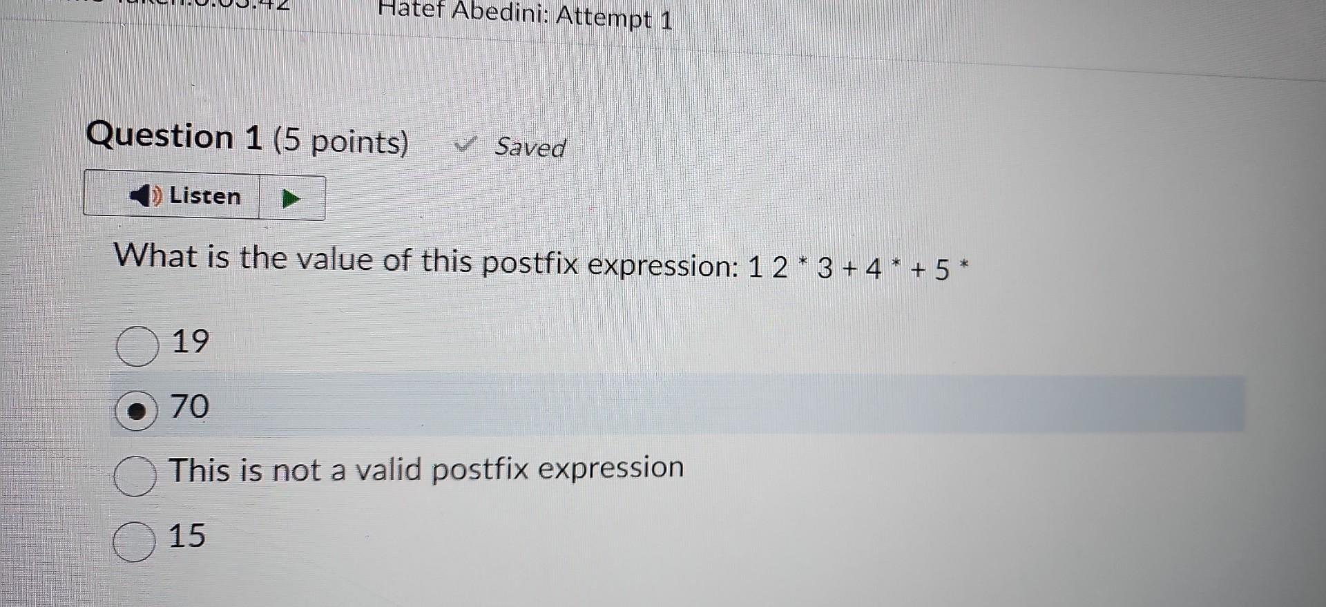 What is the value of this postfix expression: | Chegg.com