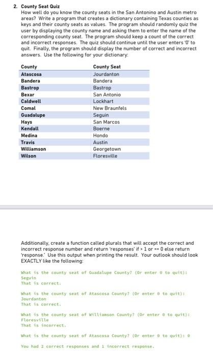 Solved 2. County Seat Quiz How well do you know the county | Chegg.com