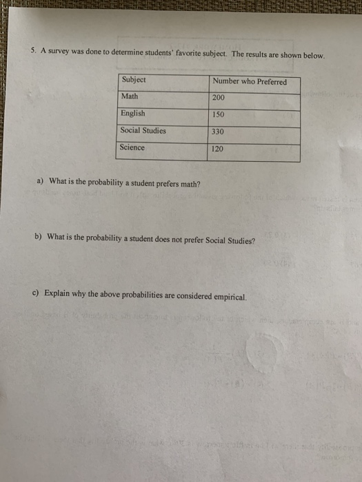 Solved 5. A survey was done to determine students' favorite | Chegg.com
