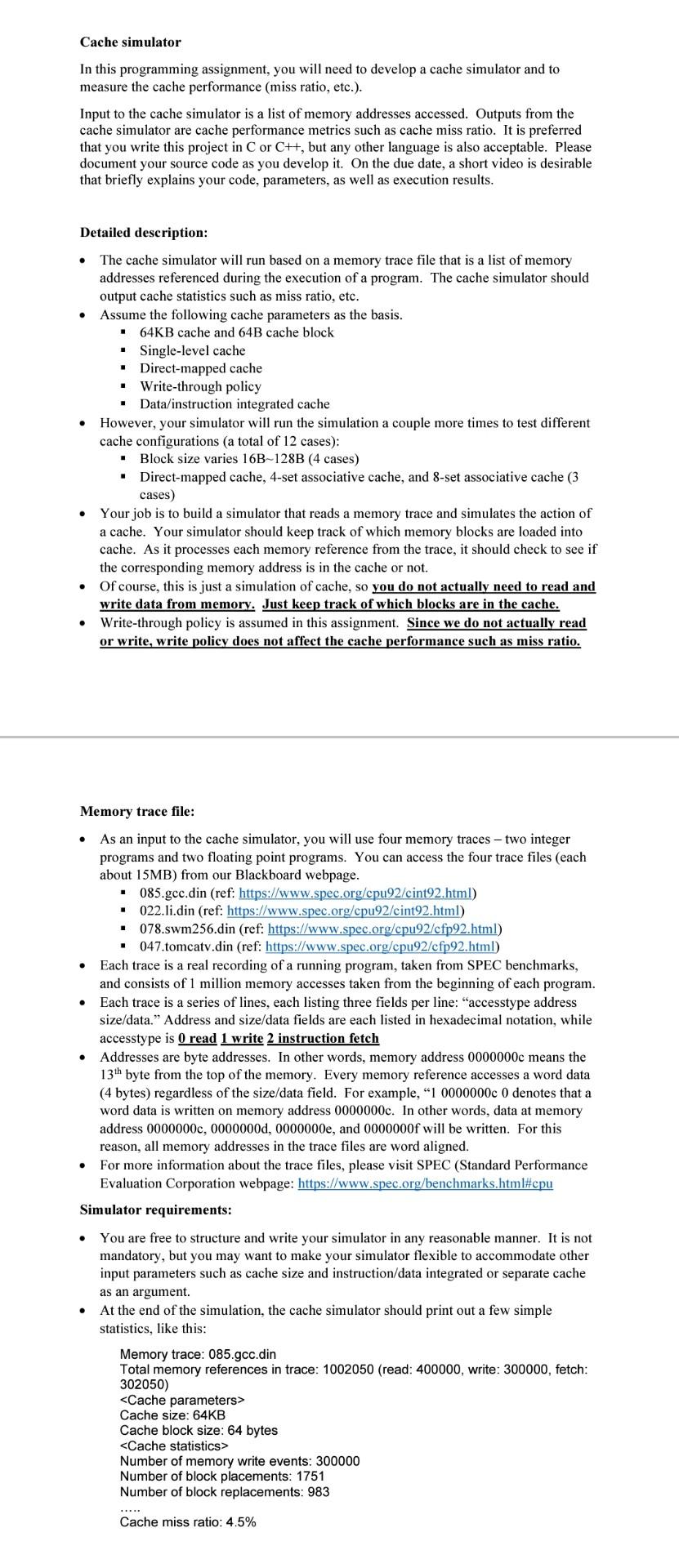 Solved Cache simulator In this programming assignment, you | Chegg.com