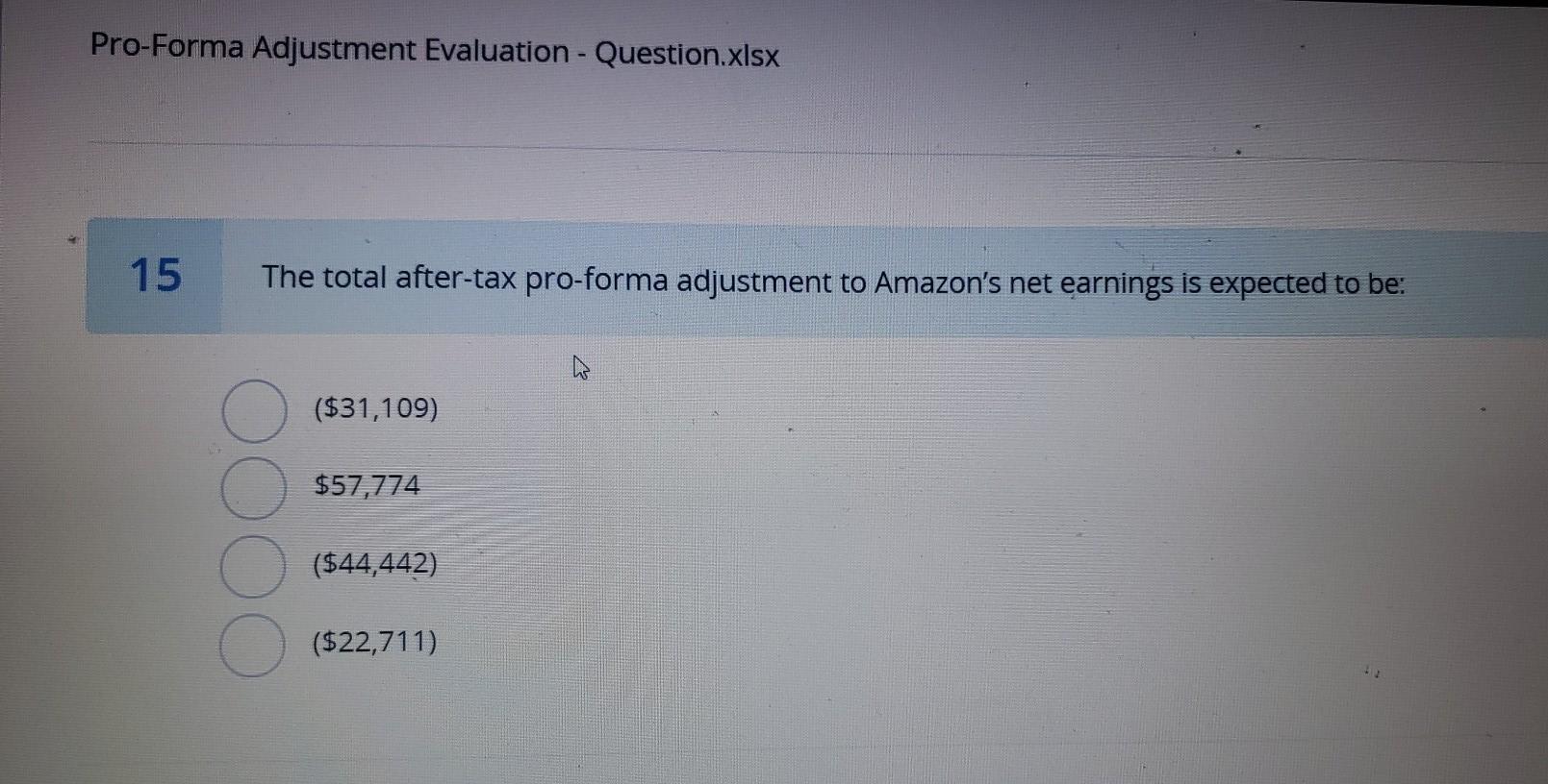 Solved Pro-Forma Adjustment Evaluation - Question.xlsx 15 | Chegg.com
