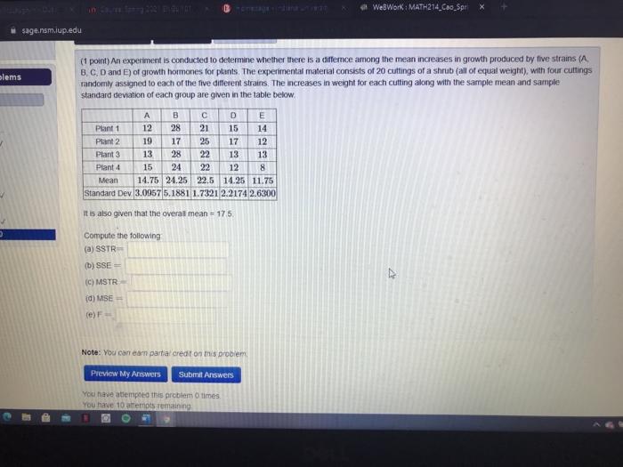 Solved WebWork : MATH214_Co_Spr X sage.nsm.iup.edu blems (1 | Chegg.com