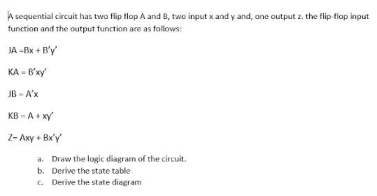 Solved A sequential circuit has two flip flop A and B, two | Chegg.com