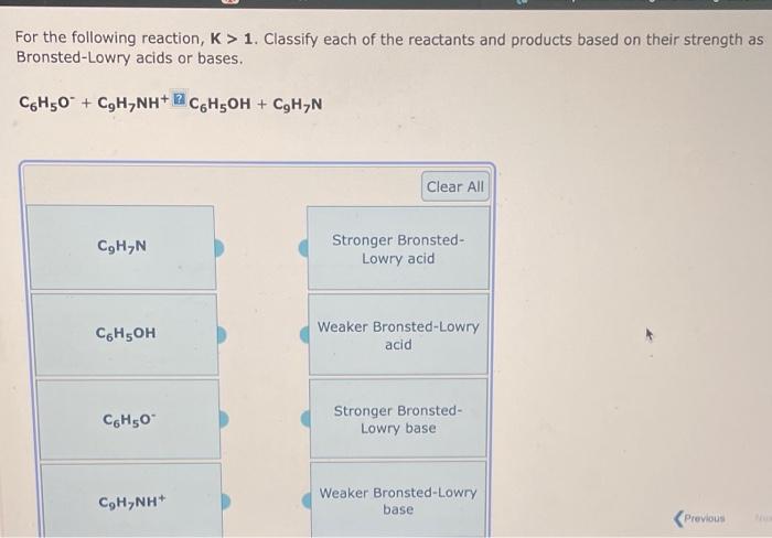 Solved For the following reaction, K> 1. Classify each of | Chegg.com