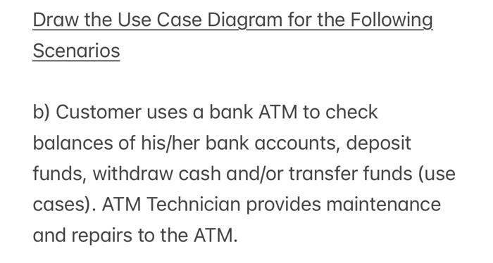 Solved Draw the Use Case Diagram for the Following Scenarios | Chegg.com
