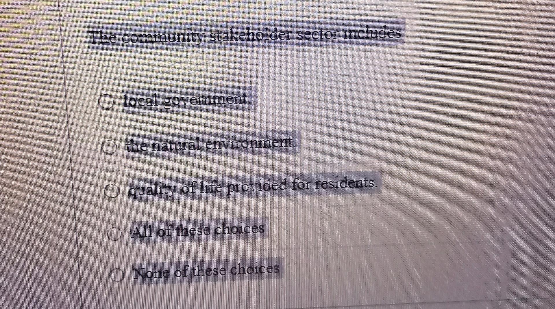 Solved The community stakeholder sector includeslocal | Chegg.com