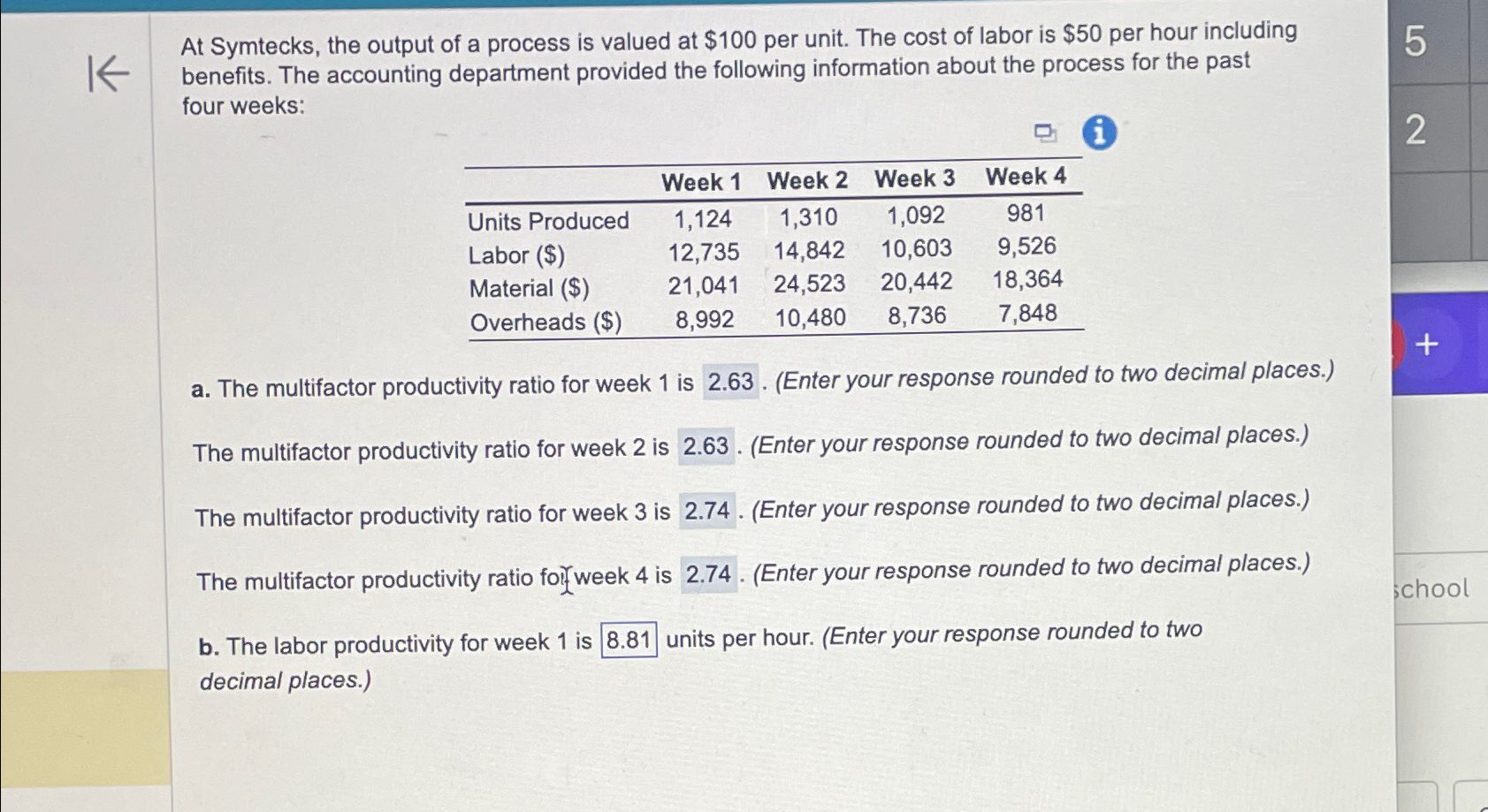 At Symtecks, the output of a process is valued at | Chegg.com