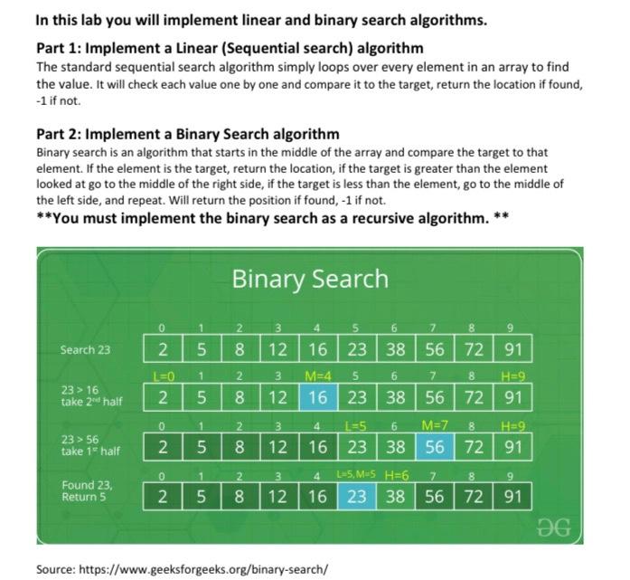 Solved In this lab you will implement linear and binary | Chegg.com