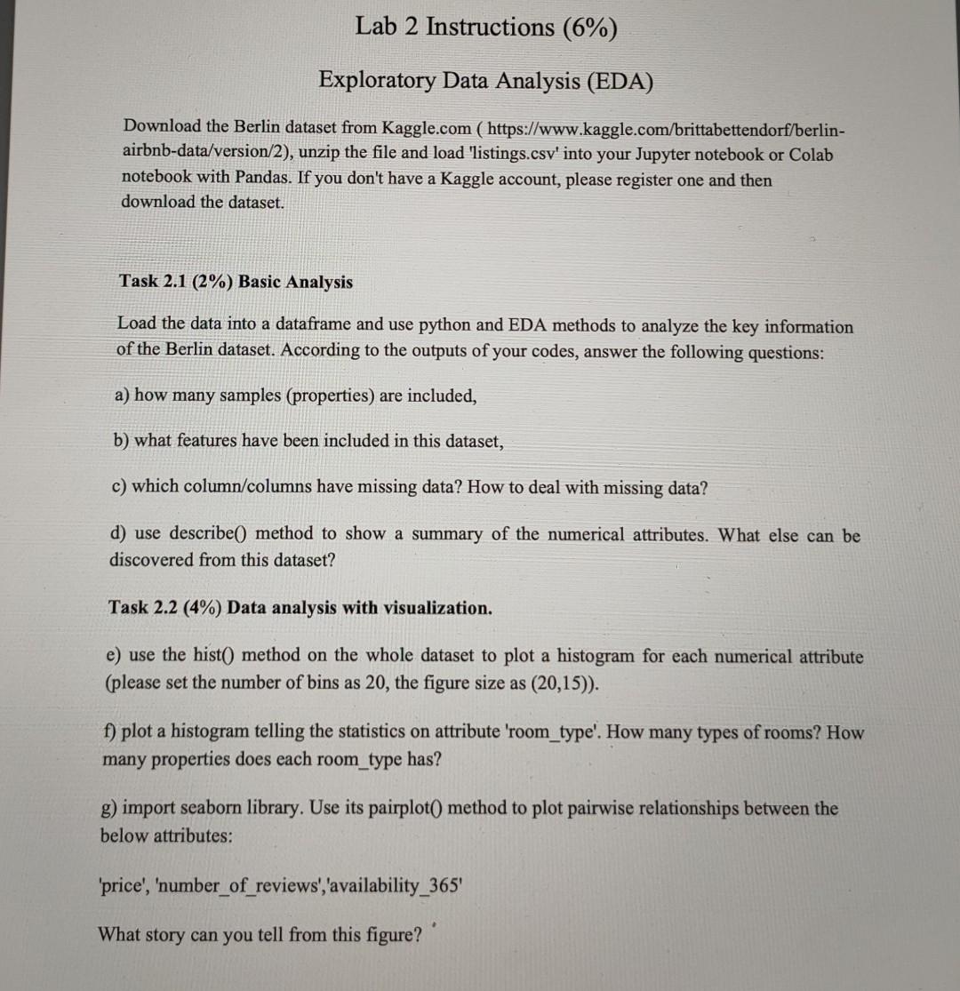 Solved Lab 2 Instructions (6%) Exploratory Data Analysis | Chegg.com