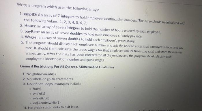 Solved Write a program which uses the following arrays: 1. | Chegg.com