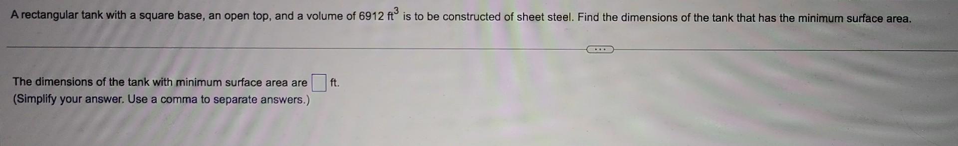 Solved The dimensions of the tank with minimum surface area | Chegg.com