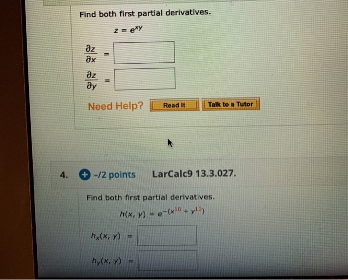Solved Find both first partial derivatives. Z = exy az ax az | Chegg.com