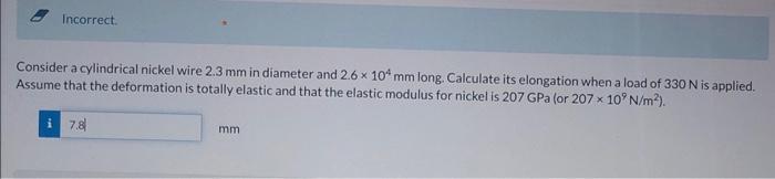Solved Consider a cylindrical nickel wire 2.3 mm in diameter | Chegg.com