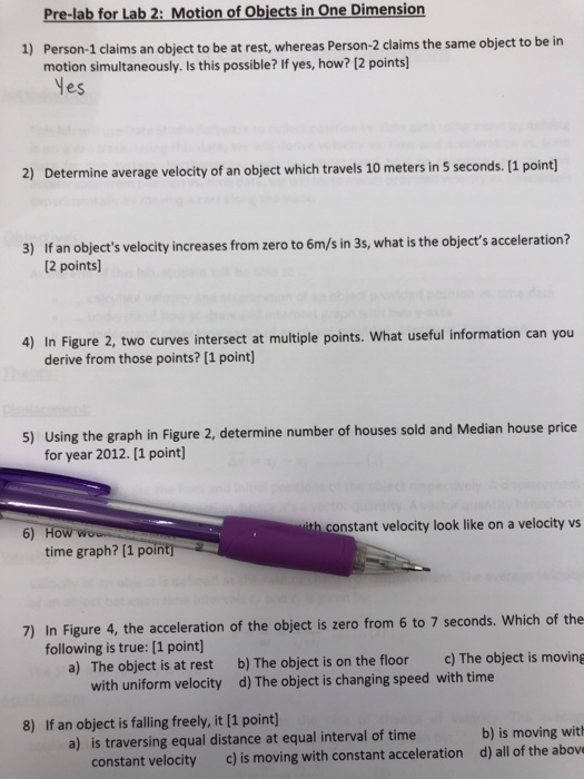 Pre-lab for Lab 2: Motion of Objects in One Dimension | Chegg.com