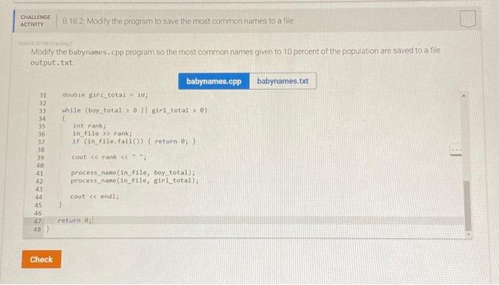 Solved HALLENGE | ictivity Modify the babynames. cpp program | Chegg.com