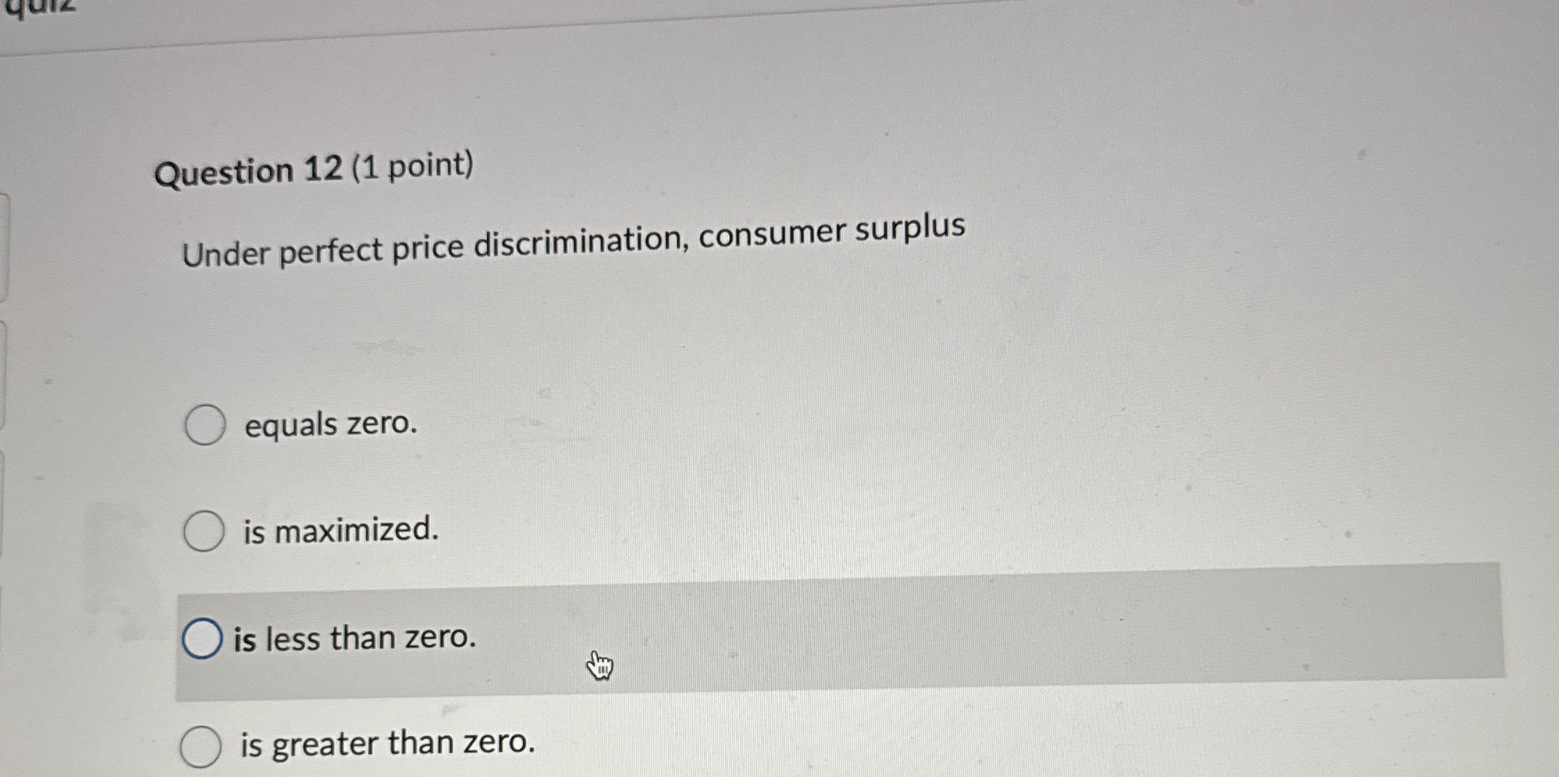 Solved Question 12 (1 ﻿point)Under perfect price | Chegg.com