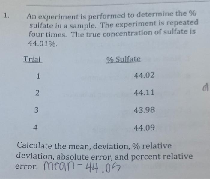 will you find deviation, % relative deviation, | Chegg.com