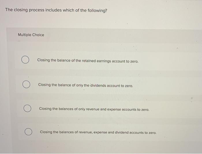 Solved The closing process includes which of the following? | Chegg.com